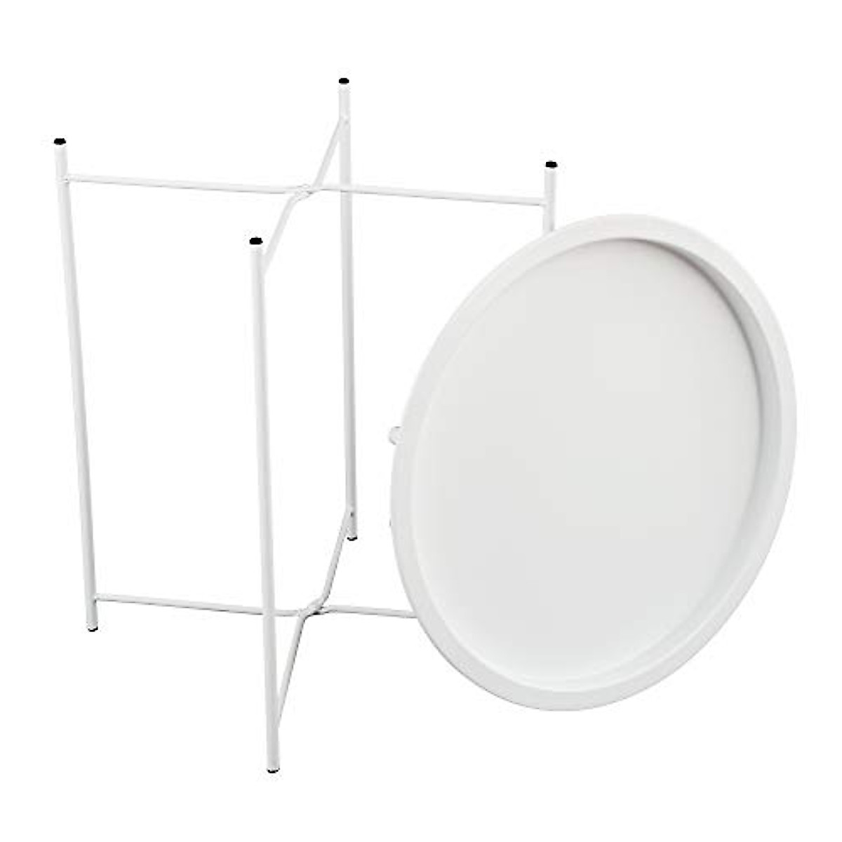 HOME BI Small Round End Table, Accent Side Table Nightstand with Removable Tray Top for Living Room Bedroom, Folding Mini Coffee Table, All Metal Frame, No Assembly Required, White