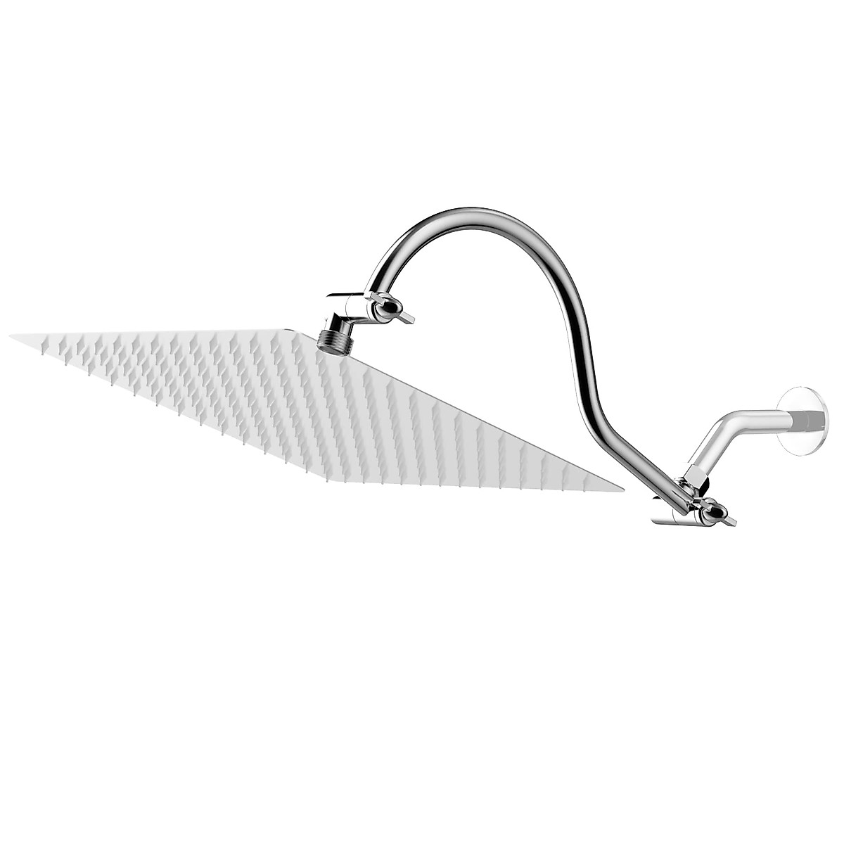 All Metal 16 Inch Solid Brass Adjustable Curved Shower Head Extension Arm Flexible Height & Angle Shower Arm Extender with Lock Joints,Universal Connection Stainless Steel Pipe Height Extending,Chrome