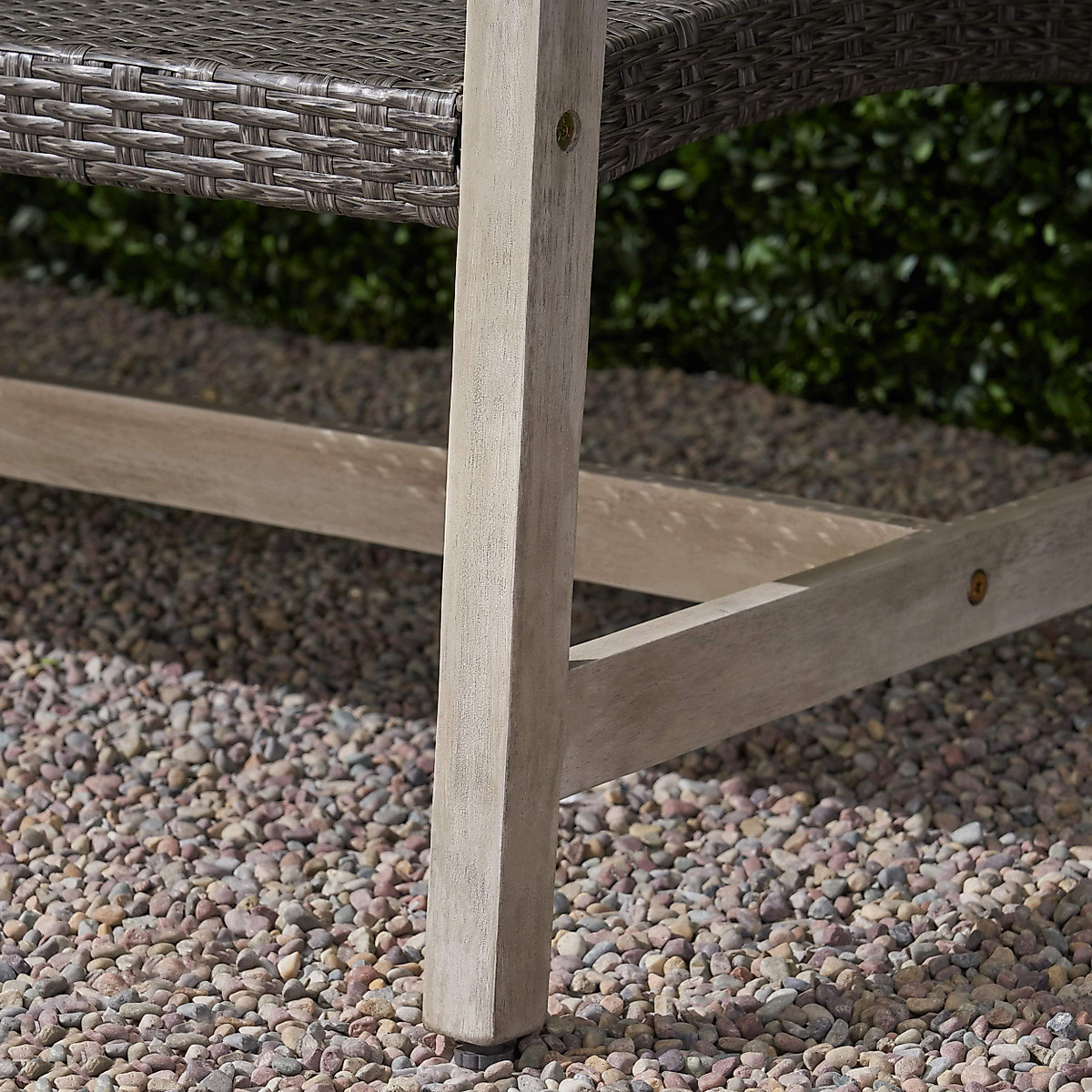 GDFStudio Outdoor Wood and Wicker Loveseat, Light Gray Finish with Mix Black Wicker