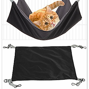 Hanging Cat Hammock, Pet Hammock for Cage, Adjustable Cat Bed Two Sides Comfortable/Waterproof Resting Sleepy Pad for Cats Small Dogs Rabbits or Other Small Animals (Black) (Black, 22 x 16.5)