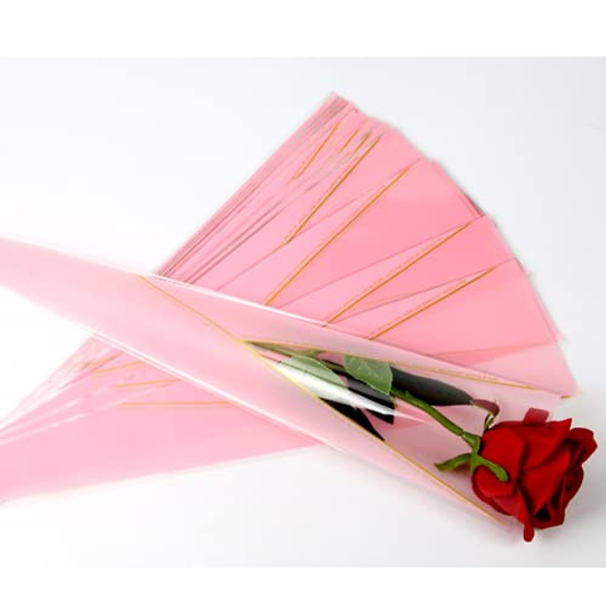 Rikyo 100 Counts Single Floral packaging bag,Single Rose Sleeve,Single Rose And Carnations Flower Wrapping Paper,Flower Bouquet Sleeve Bag for Mother's day Valentines Day Wedding Birthday Gift (Pink)