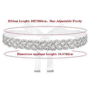 Lovful Handmade Bridal Belt, Rhinestone Wedding Dress Belts, Ribbon Crystal Sash for Women,White