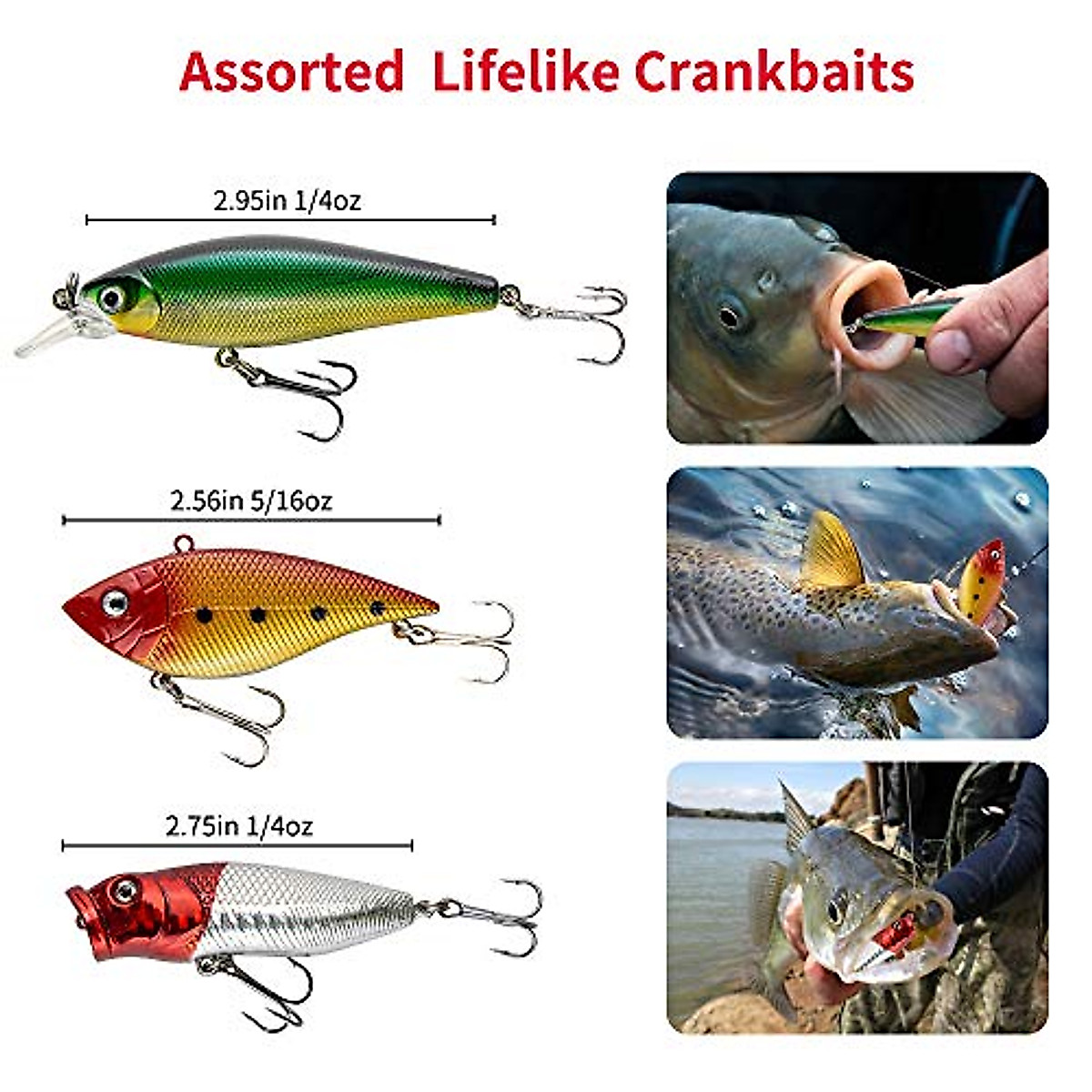 GOANDO Fishing Lures Kit for Freshwater Bait Tackle Kit for Bass Trout Salmon Fishing Accessories Tackle Box Including Spoon Lures Soft Plastic Worms Crankbait Jigs Hooks