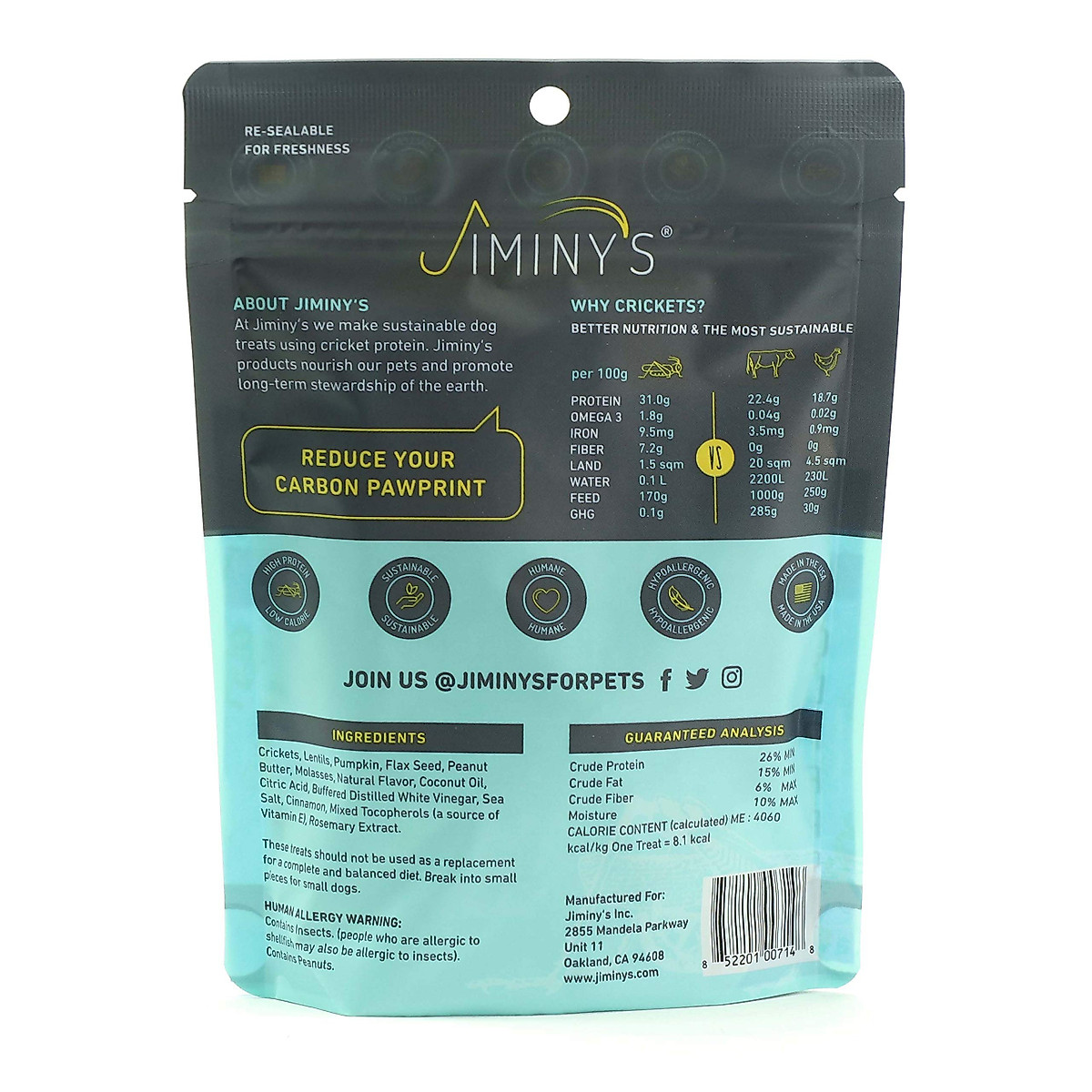 Jiminy's Original Cricket Cookie Dog Treat Bundle, Peanut Butter & Pumpkin (5oz) & Peanut Butter & Blueberry (5oz)