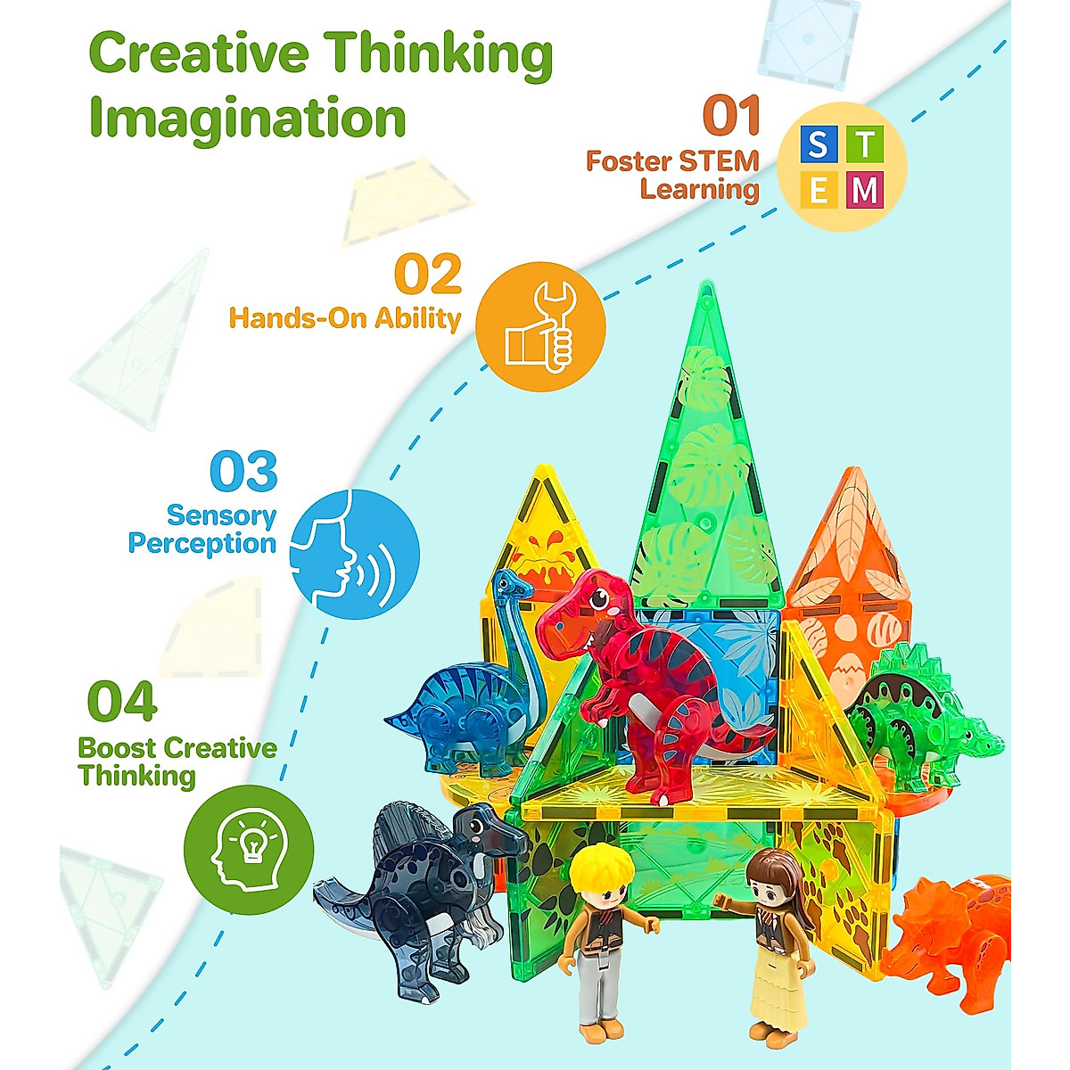 Asago Magnetic Tiles Dinosaurs Magnet Building Blocks Toys for Kids ages 3-5 4-8 8-12 Creative Animals Educational Stack Tile Construction for Boys Girls Toddlers 5-7 Year Old to STEM Learning