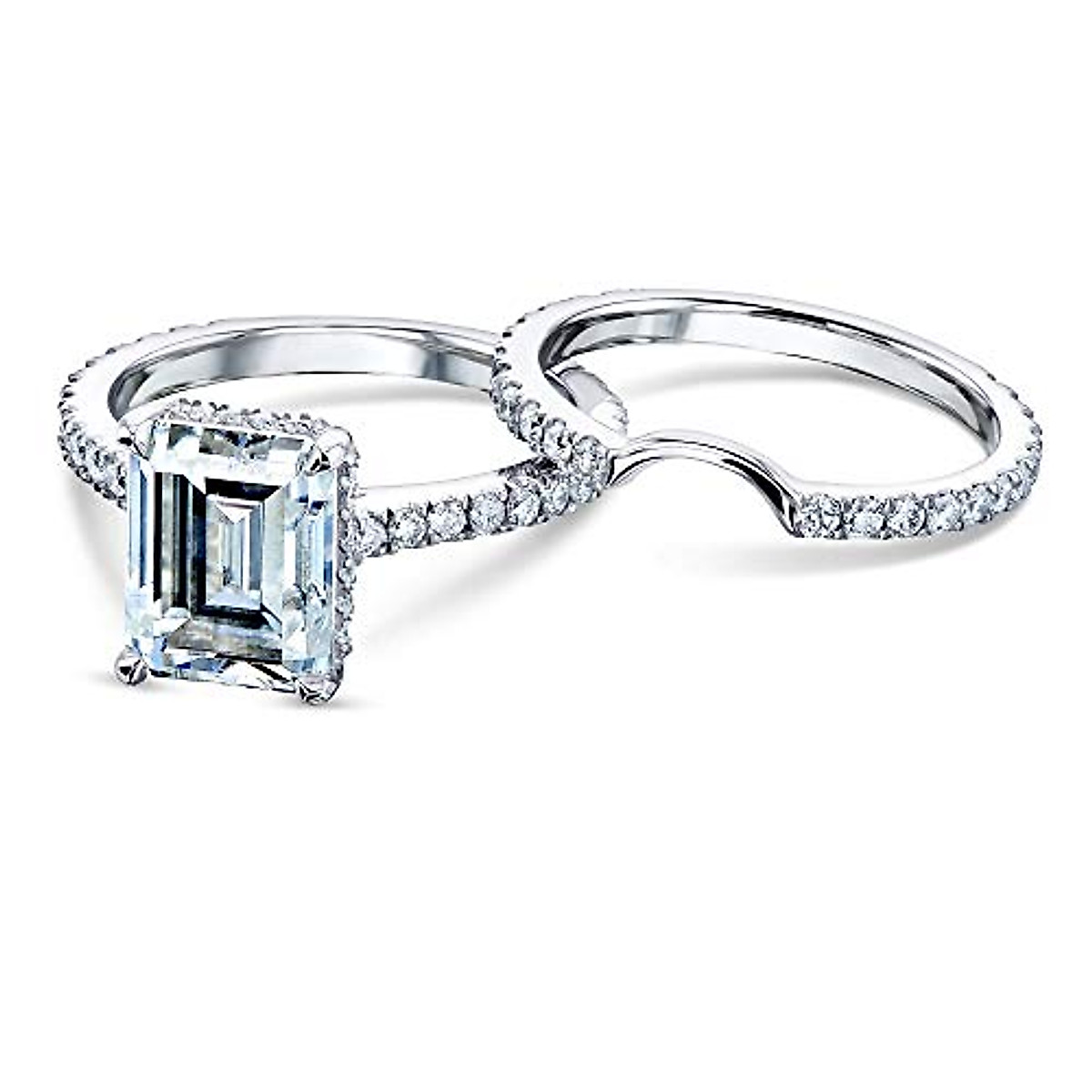 Kobelli 3-1/6ct.tw Emerald Moissanite Drop Halo Bridal Set, Rose Gold, 10