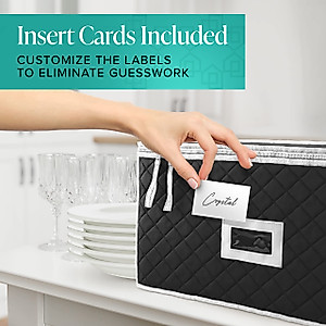 Woffit China Storage Containers - 6 Pack, Quilted Dinnerware & Stemware Set Bins for Packing Dishes and Glasses w/ 48 Felt Protectors - Essential Dish Supplies for Moving, Christmas, Seasonal Storage