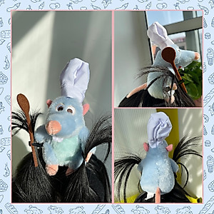 Kobataro Cute Rat Headband Shoulder Costume Rat Plush Stuffed Animal Toy Hair Clips Spoon Set for Adults Women