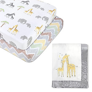 Giraffe Baby Bedding Crib Set with Giraffe Baby Blanket, Giraffe Crib Sheets 3 Piece Set