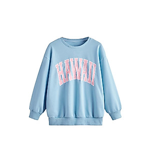 SOLY HUX Girl's Cute Graphic Sweatshirt Letter Print Long Sleeve Crewneck Pullover Tops Blue 10-11Y