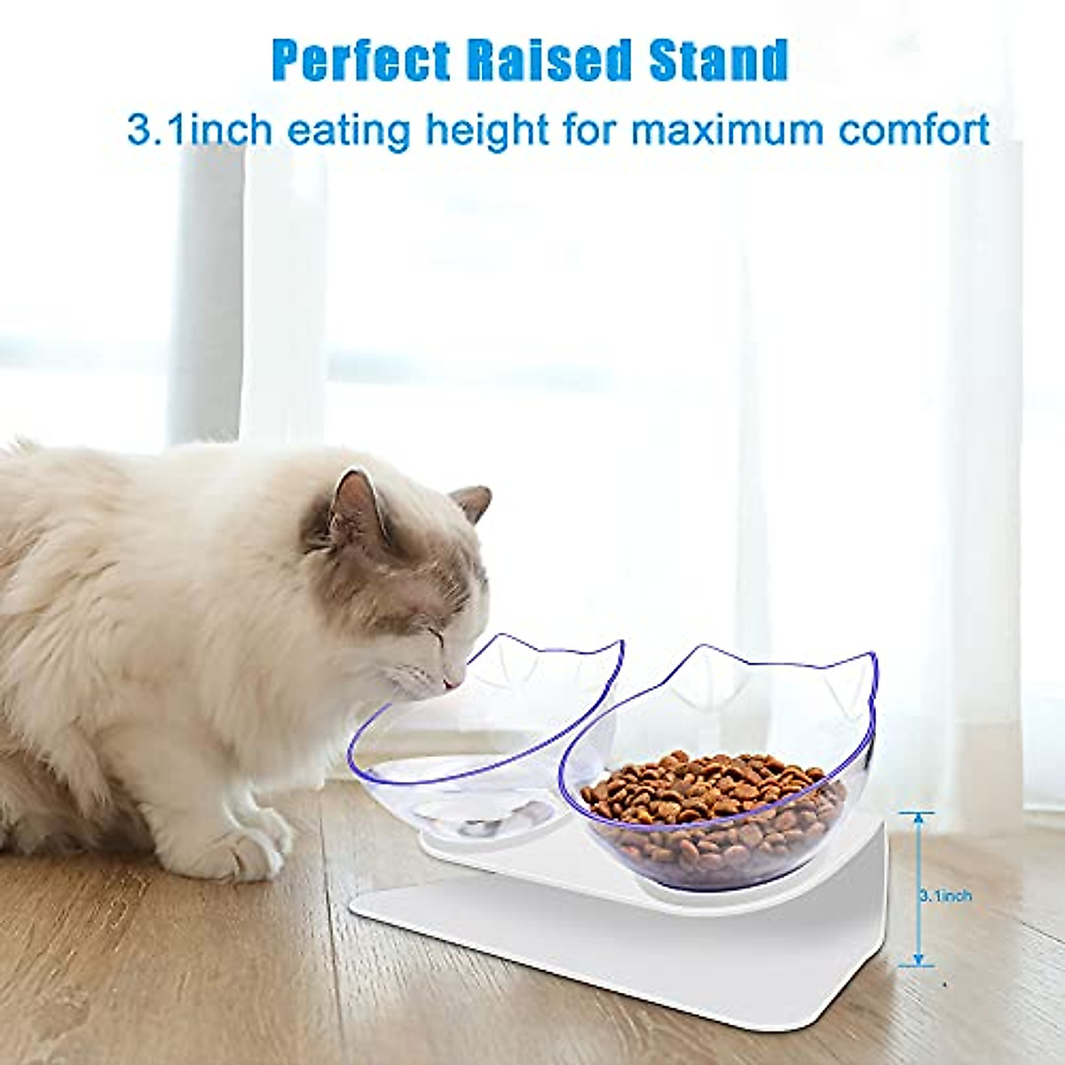UPSKY Cat Bowls Elevated Cat Food Water Bowls Set, 15° Tilted Raised Cat Bowls, Anti Vomiting Cat Dish Pet Feeder Bowls with Stand for Indoor Cats and Small Dogs