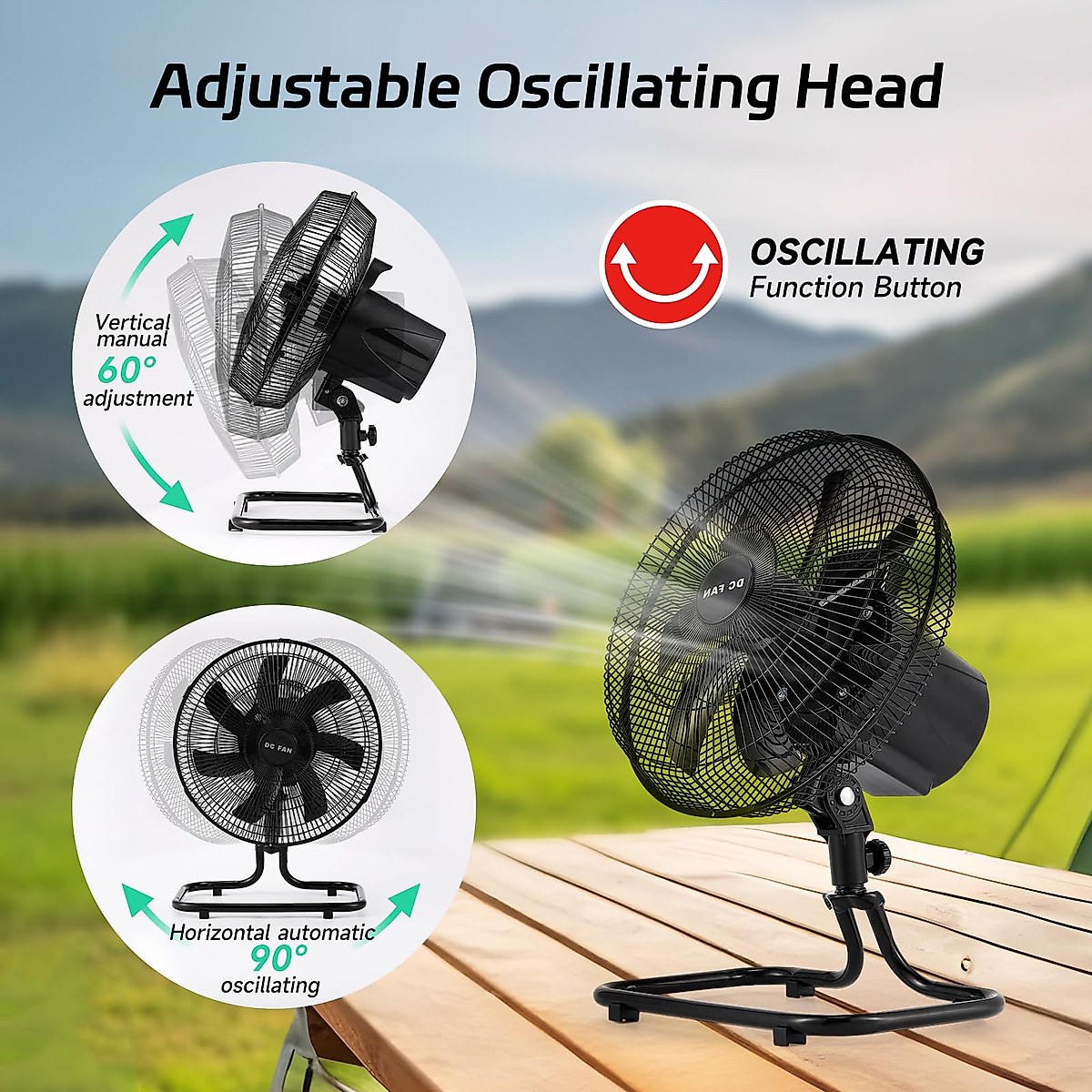 Mxmoonfree Solar Rechargeable Floor Fan, 12'' Battery Powered Floor Fan, 90° Oscillation, with 20W Solar Panel, 8000mAh Battery, Fast Charging for Outdoor Picnics, Camping, Stalls and Exhibitions
