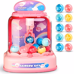 Mini Claw Machine for Kids 4-8|Electronic Arcade Game Indoor Toy with Music & Light|Candy Grabber & Prize Dispenser Vending Machine|Best Birthday Gifts for 3 5 6 7 9 Year Old Girls(10 Gashapons)