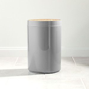 mDesign Plastic Round Trash Can Small Wastebasket - Garbage Bin Container with Swing-Close Lid - Bathroom Garbage Basket - Holds Waste, Recycling - 1.3 Gallon - Basa Collection - Gray/Natural