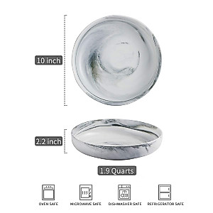YHOSSEUN Serving Bowl Set, Ceramic Salad Serving Bowls Pasta Bowls Set of 2, Serving Dishes for Entertaining 10 inch Stackable Serving Bowls for Parties, Grey Marble