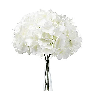 Alishomtll 5 Pcs Hydrangea Artificial Flowers with Removable Stems Full Silk Hydrangea Heads for Home Decor, Fake Faux Hydrangea Flowers for Wedding Centerpieces Party DIY Project (White)