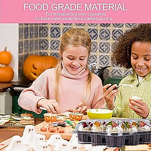 AUKUS (12 packs X 12 sets Cupcake Containers, Cupcake Carrier Holders,Deep Dome, Transparent Disposable with 150 Pack Cupcake liners and 15 forks