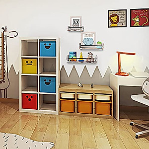 HOSOM Wall Shelves, Rustic Whitewashed Nursery Floating Wall Bookshelves, Organizer for Kids, Set of 3