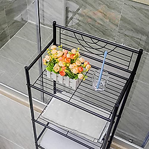 Kimzda 3-Tier Metal Shelf Free Standing Bathroom Tower Storage Rack Corner Rack for Bathroom Laundry Kitchen Office, with 4 Pieces Coat Hook, Black