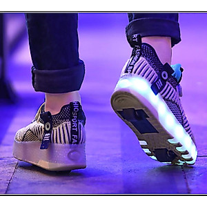 XinYiQu Kids Breathable Mesh Led Light Up Shoes USB Charging Double Wheels Roller Skate Shoes for Boys Girls 11 M US Little Kid,Blue