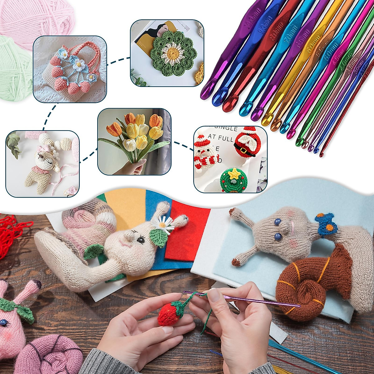 14PCS Aluminum Crochet Hooks Knitting Needles Craft Yarn 2.0mm/2.5mm/3.0mm/3.5mm/4.0mm/4.5mm/5.0mm/5.5mm/6.0mm/6.5mm/7.0mm/8.0mm/9.0mm/10.0mm