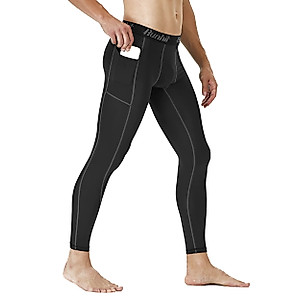 Runhit Mens Compression Pants Running Tight for Men Leggings with Pocket Workout Athletic Thermal Pants for Men Running Shorts Black Red 2 Pack Medium