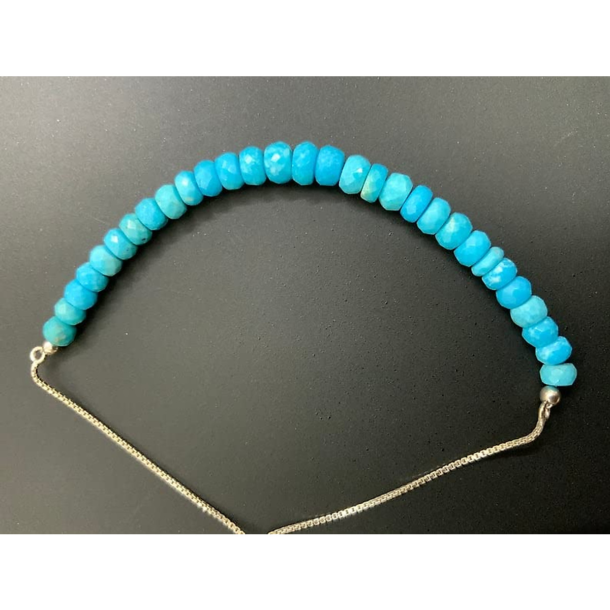 Natural Sleeping Beauty Turquoise Sterling Silver Graduated Bead Slider Bracelet 10inch,Turquoise Beaded Bracelet,Turquoise Jewelry, Silver Bracelet, Blue, 10 Inch