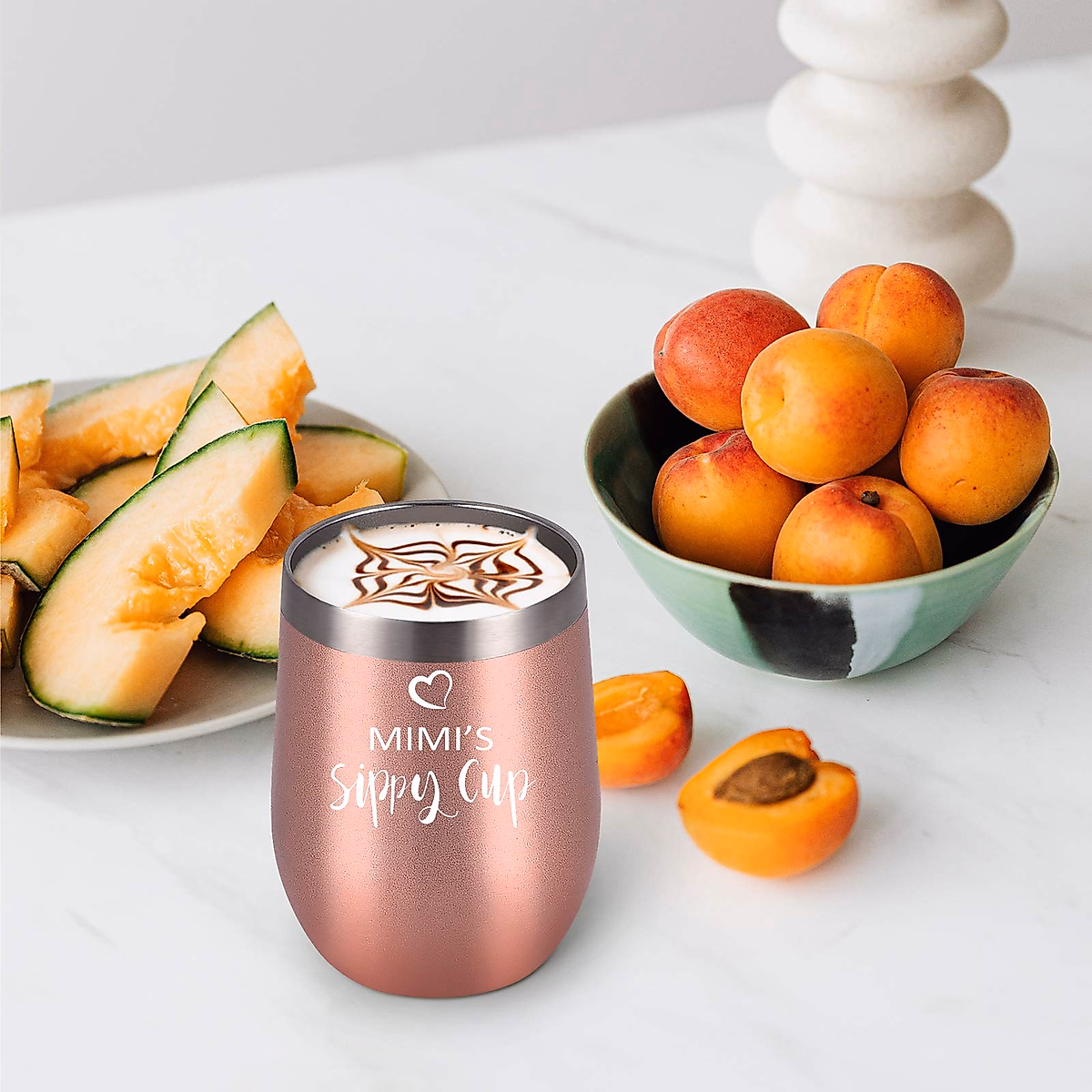 Mimi Gifts for Grandma, Mimi’s Sippy Cup Wine Tumbler with Lid and Straw, Funny Birthday Christmas Gifts for New Grandma, Mimi, Grandmother, Mom, 12 Oz Insulated Stainless Steel Tumbler, Rose Gold