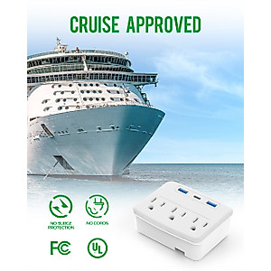 Cruise Essentials Foldable Power Strip with USB C, No Surge Protector Multi Outlet Wall Plug, 3 Outlets & 3 USB Ports, Cruise Accessories Must Haves, Compact for Home Office Travel