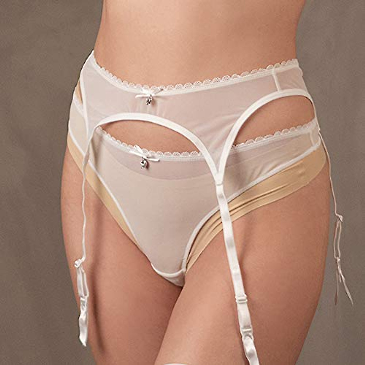 Varsbaby Women Sexy Suspender Belt with Stockings Plus Size Garter Belts and Stocking Sets (M,White)