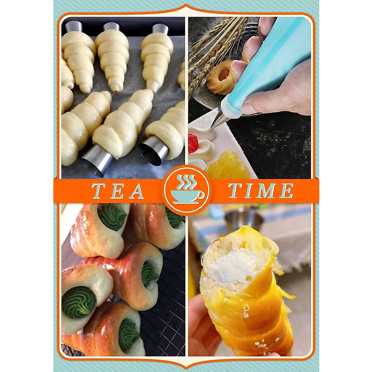 AMBESTAR 10 Pack Cream Horn Molds for Baking +10 Pack Cannoli Tubes Stainless Steel, 5 inch Large Size Cream Horn Mould and Cannoli Tubes for Baking Cream Horns, Brioche Rolls