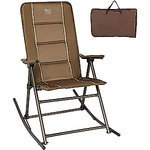 TIMBER RIDGE Padded High Back Rocker Lawn Side Pocket Portable Patio Rocking Chair for Camping Porch Yard Garden Indoor, Heavy Duty Supports 300 LBS, Brown