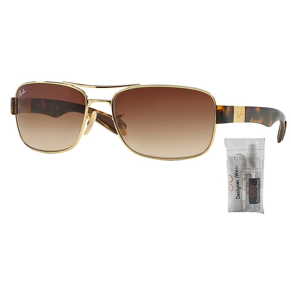 Ray-Ban RB3522 001/13 61M Arista/Brown Gradient Square Sunglasses For Men (X-LARGE)+ Bundle with Designer iWear Eyewear Kit