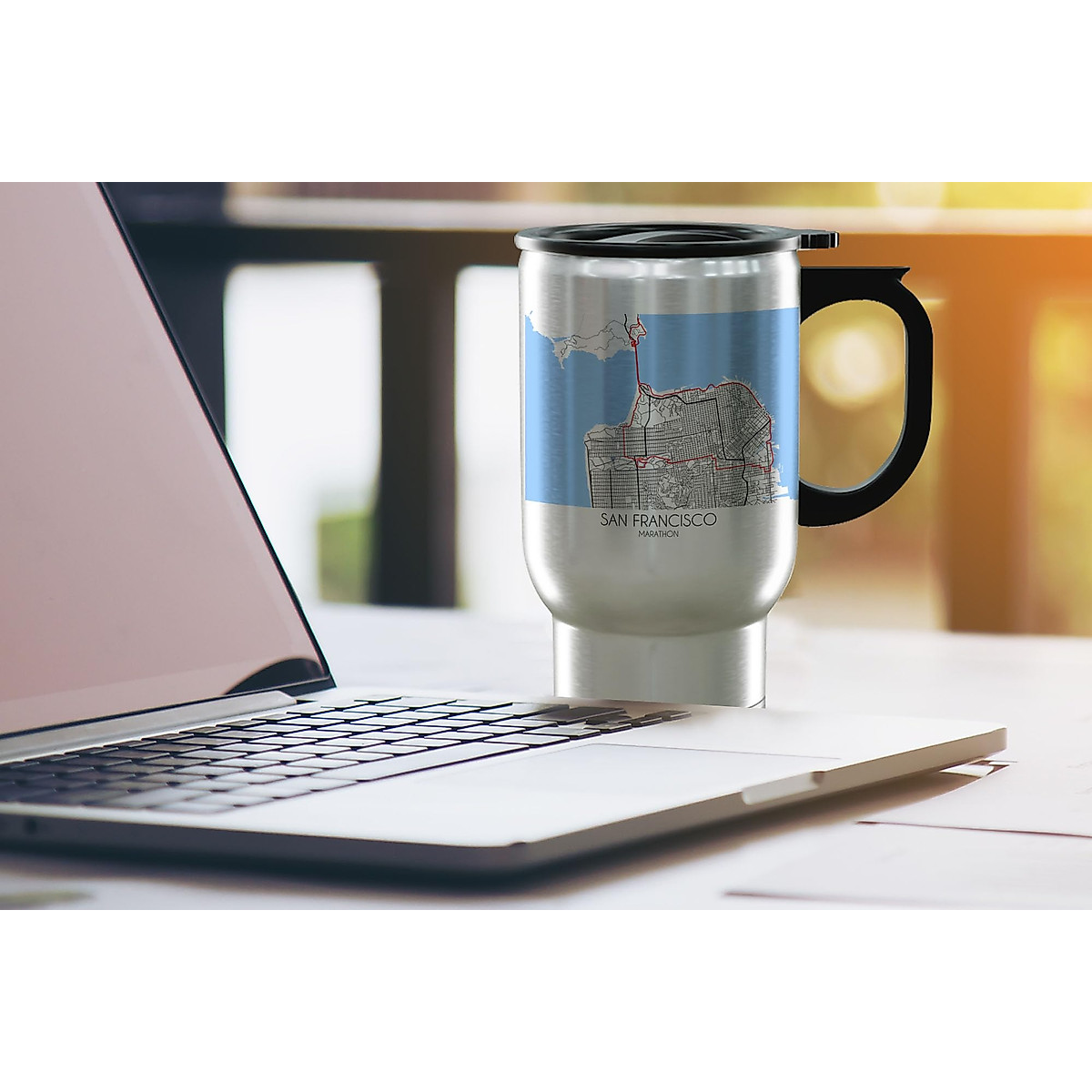 San Francisco Marathon Course Route San Francisco Gifts and Souvenirs - Unique Drinkware - San Francisco Marathon Course Route Race Memento - 14oz Travel Mug Steel