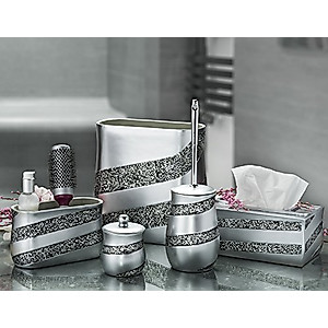 Creative Scents Silver Mosaic Qtip Holder - Decorative Cotton Ball Jar - Durable Resin cotton Swab dispenser - Beautiful Bathroom Vanity storage Accessories