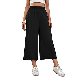 SHENHE Women's Elastic High Waisted Wide Leg Palazzo Pants Shirred Loose Capri Pants Black XL