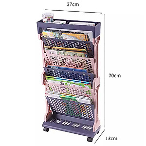 Atkits Rolling Book Shelf Organizer 6 Tier Movable Bookshelf Cart Magazine Rack Book Carts with Wheels for Bedroom Living Room Home School,Gray