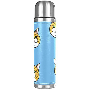 Stainless Steel Leather Vacuum Insulated Mug Cat Thermos Water Bottle for Hot and Cold Drinks Kids Adults 16 Oz