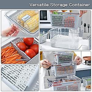 Fistone Fresh Produce Fruit Vegetable Storage Containers 3Piece Set, BPA-Free Fridge Storage Container with Lid & Colander, Fridge Organizers, Keep Fresh for Produce,Fruit and Vegetable