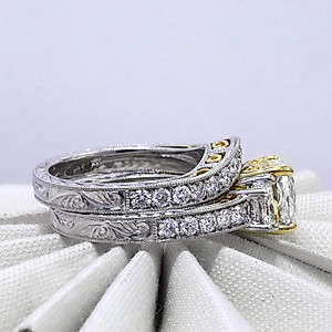 Bridal Set 3 CT 3 Stone Cushion Cut Moissanite Engagement Rings for Women 14k White Gold Free Engraving Size 9