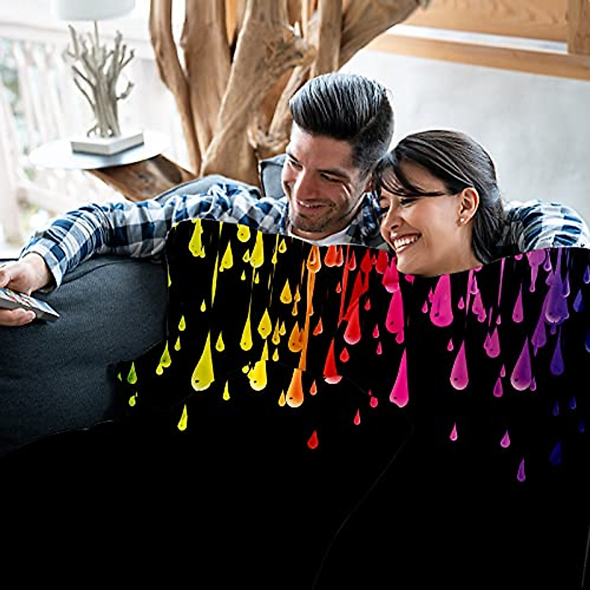 RAISEVERN Wearable Blanket Women Men Hooded Blanket 3D Printed Tie Dye Novelty Adult Plush Poncho with Sleeve Throw Lightweight Soft Sherpa Fleece Warm Winter for Home Sofa Bed 75X60 Inch Black