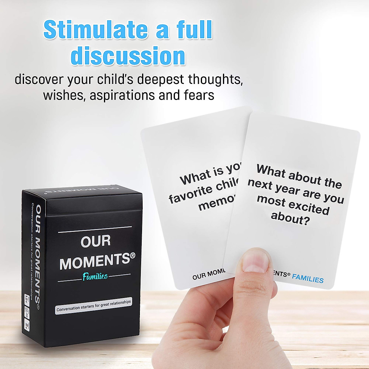 OUR MOMENTS Families: 100 Conversation Starter Cards for Families and Kids - Relationship Building - Car Travel, Road Trip & Card Game for Healthy Loving Family - Questions for Family Activities