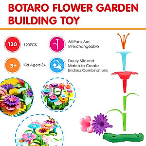 BOTARO Flower Garden Building Toys STEM Educational Toys for Girls, Flower Pretend Gardening Gift for Birthday Chrismas New Year (120PCS)