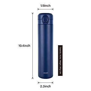 WOKY TICERA 20oz Titanium Ceramic Ultralight Push Button Commuter Bottles - Stainless Steel Vacuum Insulated Tumbler - Everyday Use (Blue)