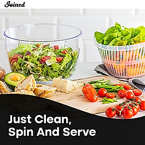 Joined Salad Spinner with Drain, Bowl, and Colander - Quick and Easy Multi-Use Lettuce Spinner, Vegetable Dryer, Fruit Washer, Pasta and Fries Spinner - 3.7 Qt