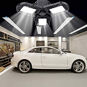 RUNDA LED Garage Lights, 60W Deformable Garage Ceiling Light 6000LM E26 Basement Light with 3 Adjustable Panels LED Light Bulbs for Workshop, Barn, Warehouse and More