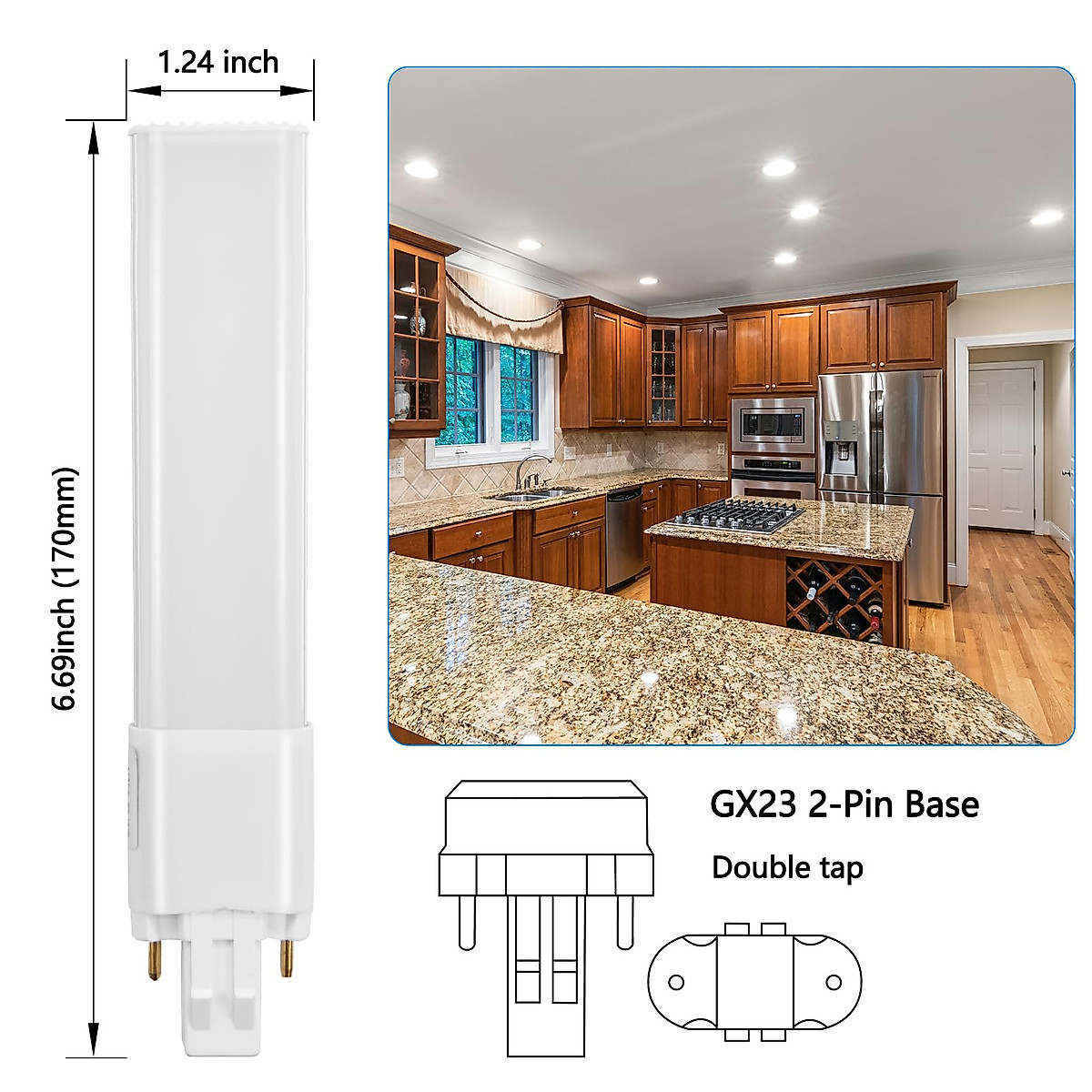HengBO GX23 LED Bulb, 6W PL Horizontal Lamp, 13W CFL Bulb Equivalent, 180° Beam Angle, 6000K Daylight Recessed Down Light Bulb (Remove/Bypass The Ballast) – 2 Pack