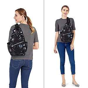 MOSISO Sling Backpack, Travel Hiking Daypack Galaxy Rope Crossbody Shoulder Bag, Black