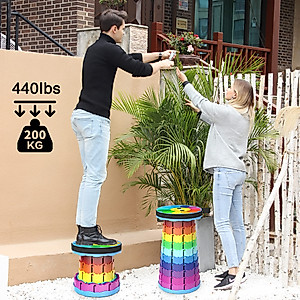 ALEVMOOM Upgraded Portable Collapsible Folding Stool with Cushion Retractable Telescoping Stool for Adults Sturdy Capacity 440lbs Camping Stool for Outdoor Hiking Garden BBQ with Bag,Carabiner