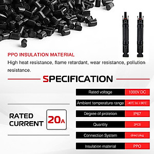 A ABIGAIL 2PCS 20A Solar Fuse Holder Inline Male and Female Connector 10 Amp PV Fuse for Solar Pannel Waterproof w/Fuse, Black, Male Female with Fuse 20A Fuse Connector Black